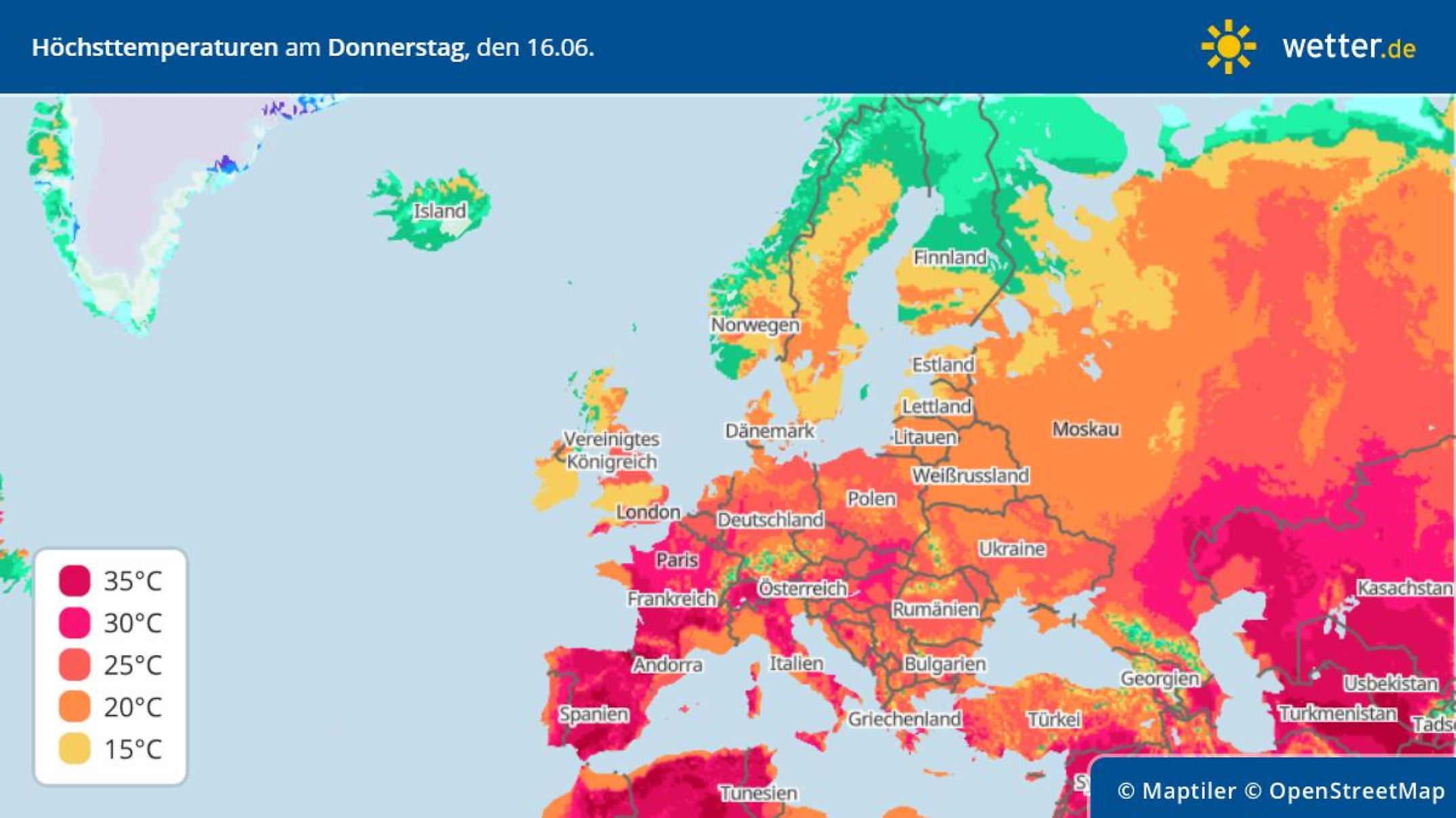 Hitzewelle in Europa: Der Weg der Heißluftblaseüber Spanien & Frankreich nach Deutschland ...