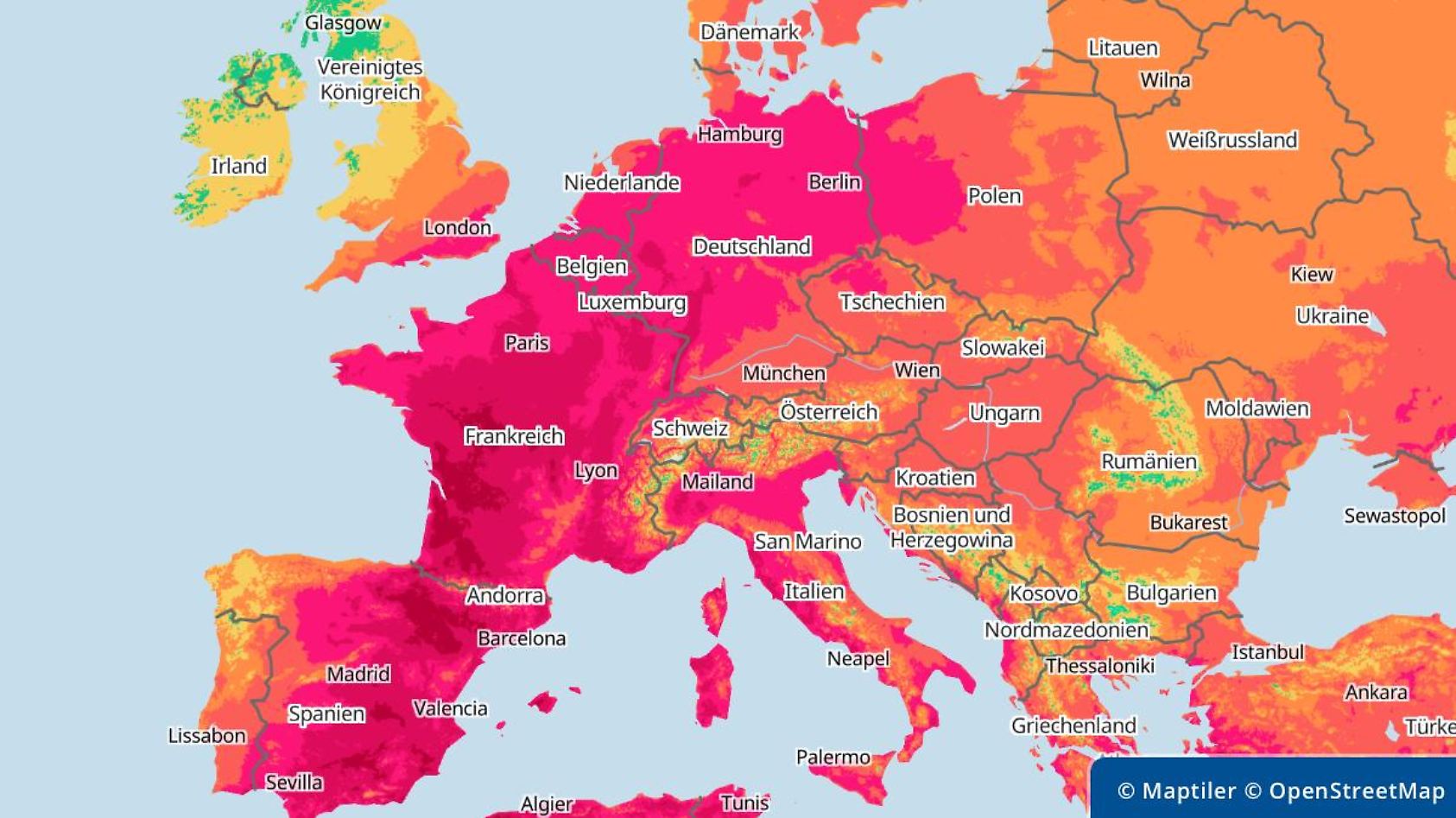 Hitzewelle in Europa: Der Weg der Heißluftblaseüber Spanien & Frankreich nach Deutschland ...