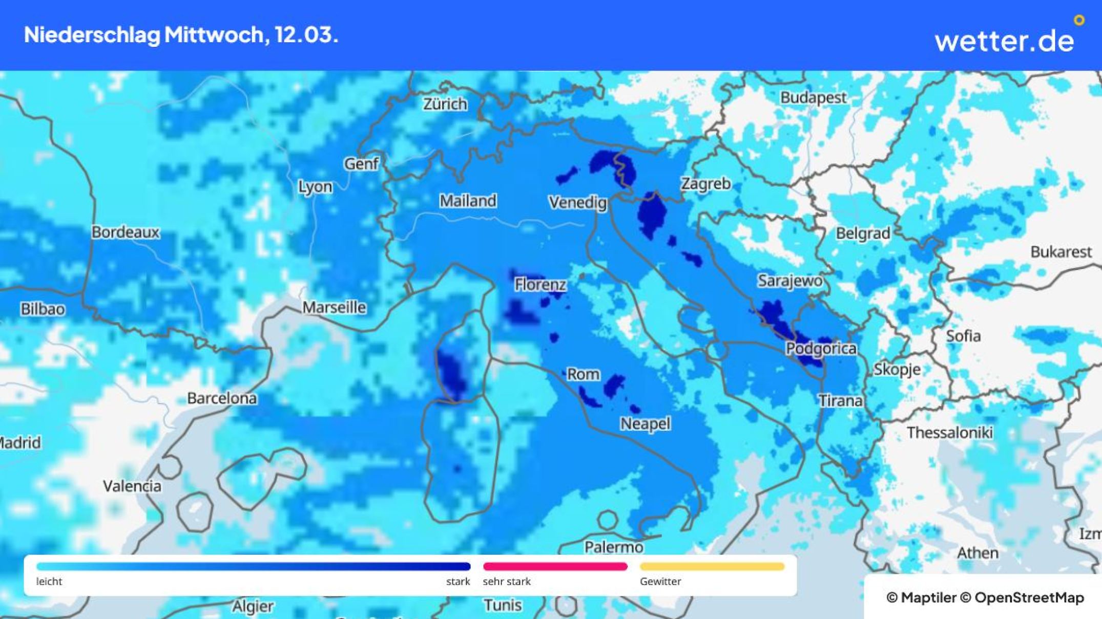 Gewitter und Unwetter im Süden Europas: Extremwetter mit viel Regen in Italien, Portugal und am ...