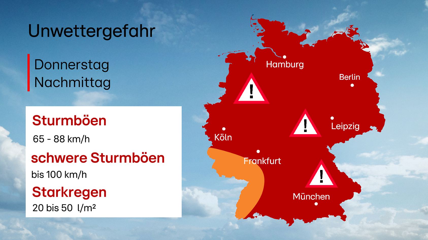 Unwetter-Fahrplan Deutschland aktuell: Gewitter, Starkregen, großer Hagel, Sturm- bis Orkanböen ...