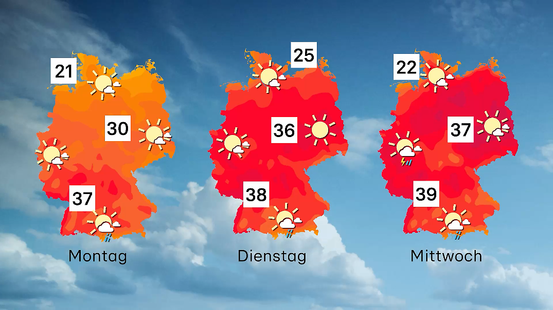 Extreme Hitze mit bis zu 40 Grad in Deutschland – Höhepunkt der Hitzewelle am Dienstag und ...