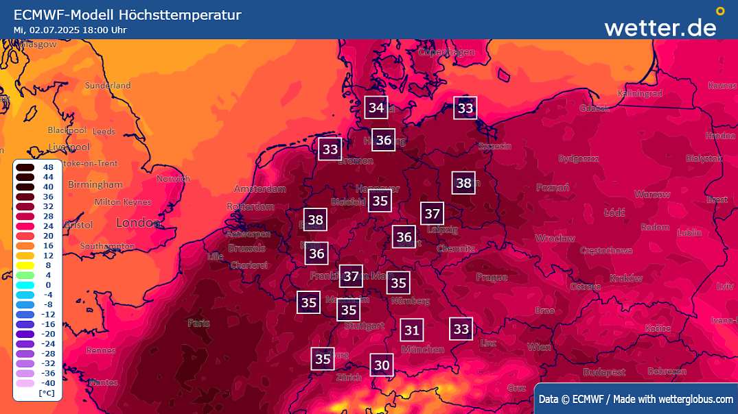 Extreme Hitze mit bis zu 40 Grad in Deutschland – Höhepunkt der Hitzewelle am Dienstag und ...