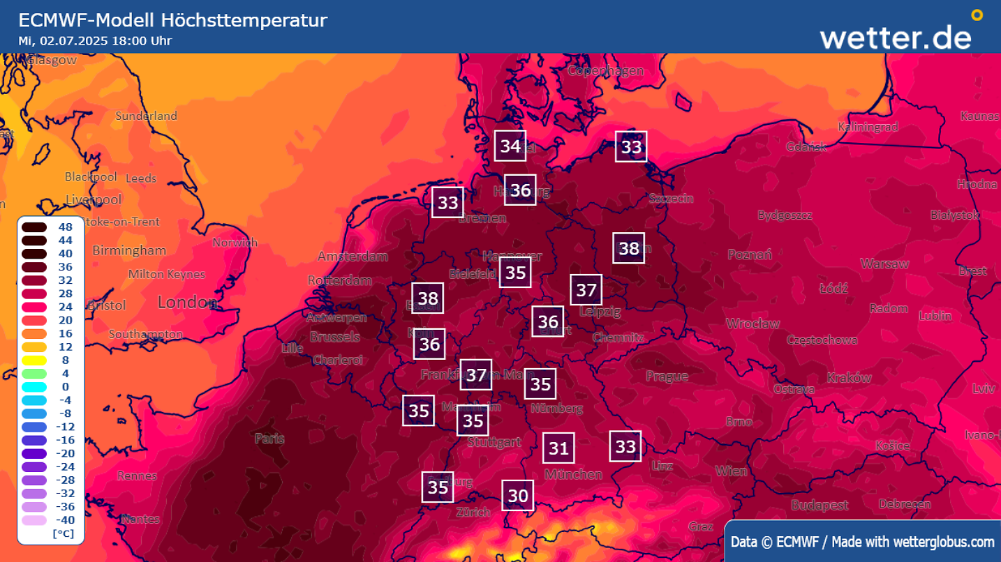 Extreme Hitze mit bis zu 40 Grad in Deutschland – Höhepunkt der Hitzewelle am Dienstag und ...