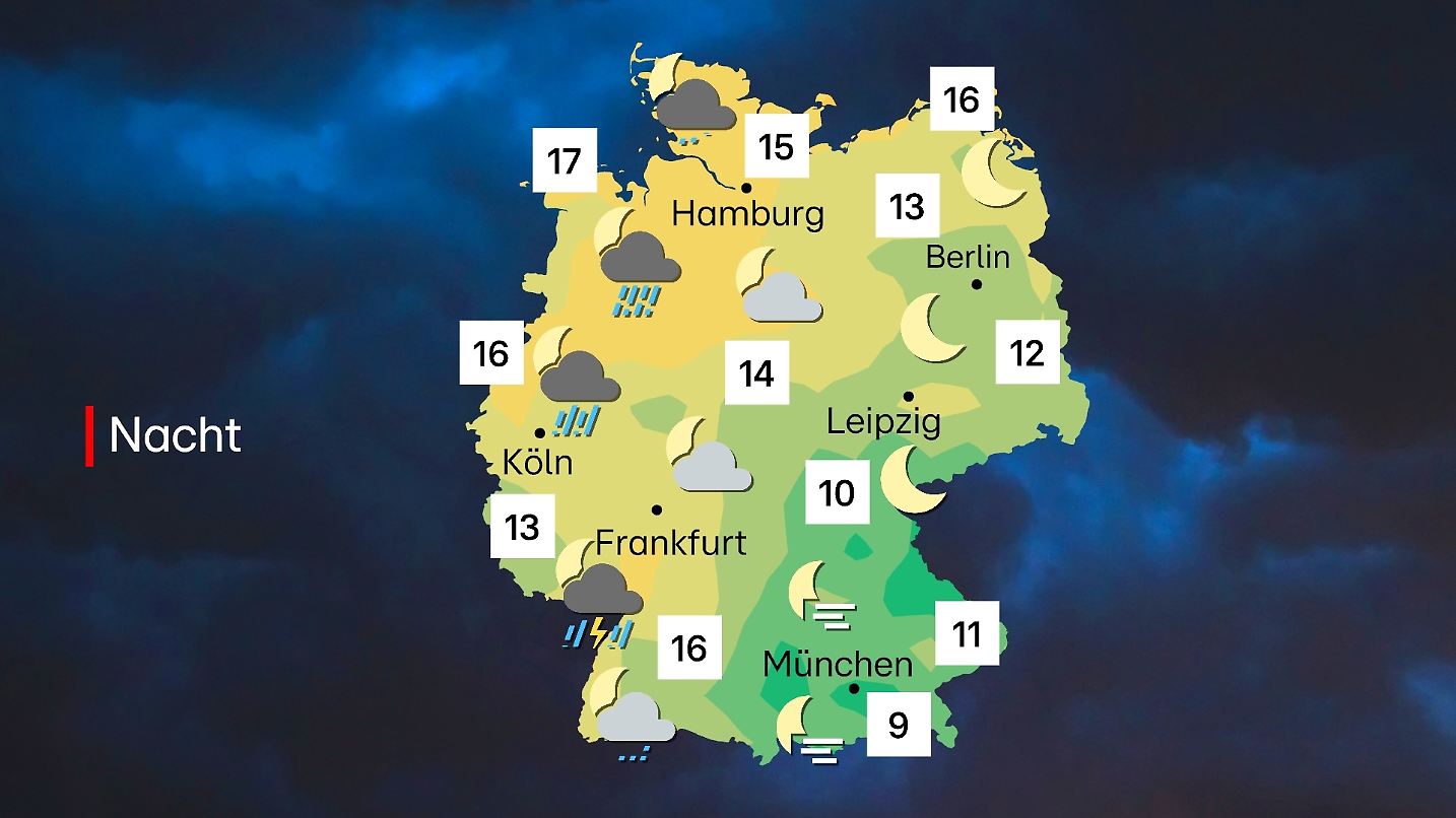 Der Wetter-Tag am 31. August: Die Nacht - immer wieder Regen im Westen, sonst trocken und ...