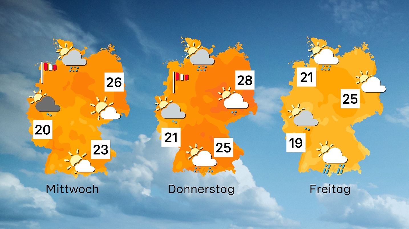 Erst Regen, Sturmböen und Gewitter, dann Sonne und warm: Wechselhafte Woche endet mit 30 Grad ...
